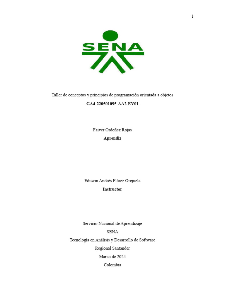 Taller De Conceptos Y Principios De Programación Orientada A Objetos Pdf Programación