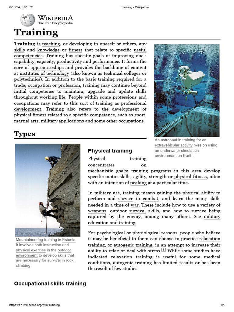 Training - Wikipedia | PDF | Behavior Modification | Learning