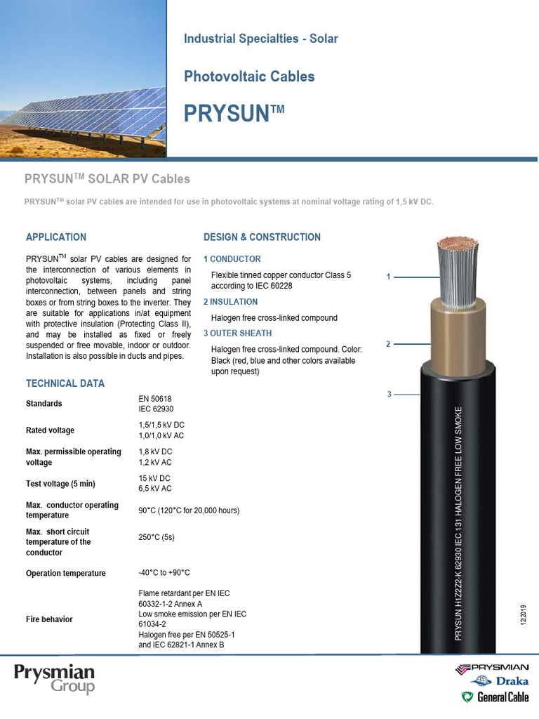 PRYSUN Solar PV Cables | Download Free PDF | Photovoltaic System ...