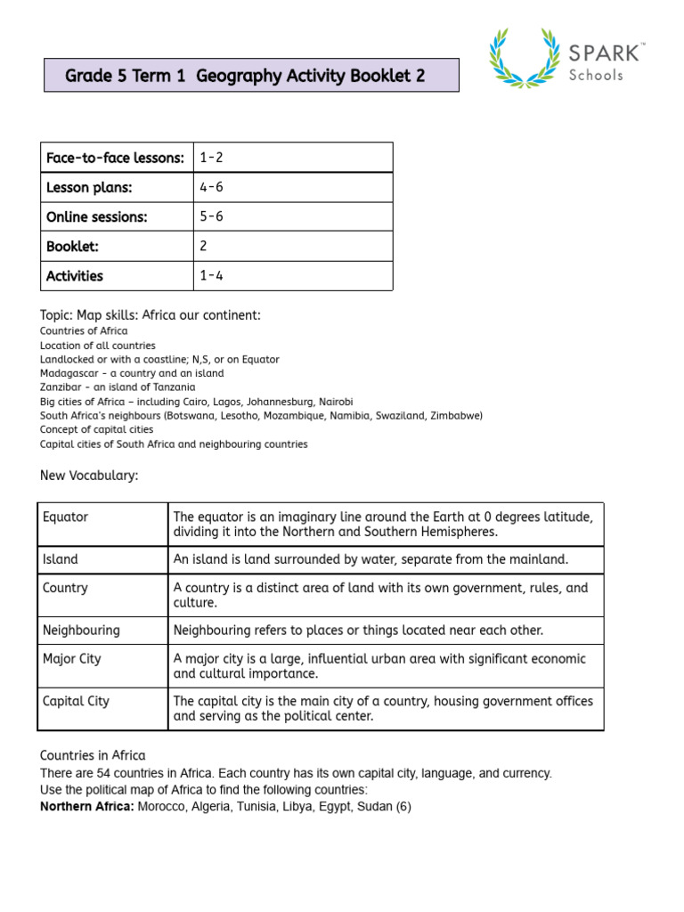 Grade 5 _ Term 1 Geography Booklet 2 | Download Free PDF | Africa ...