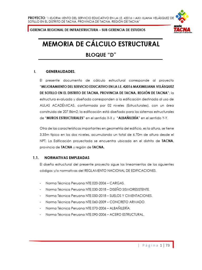 Memoria de Cálculo Estructural_bloque d | PDF | Viga (Estructura) | Concreto reforzado