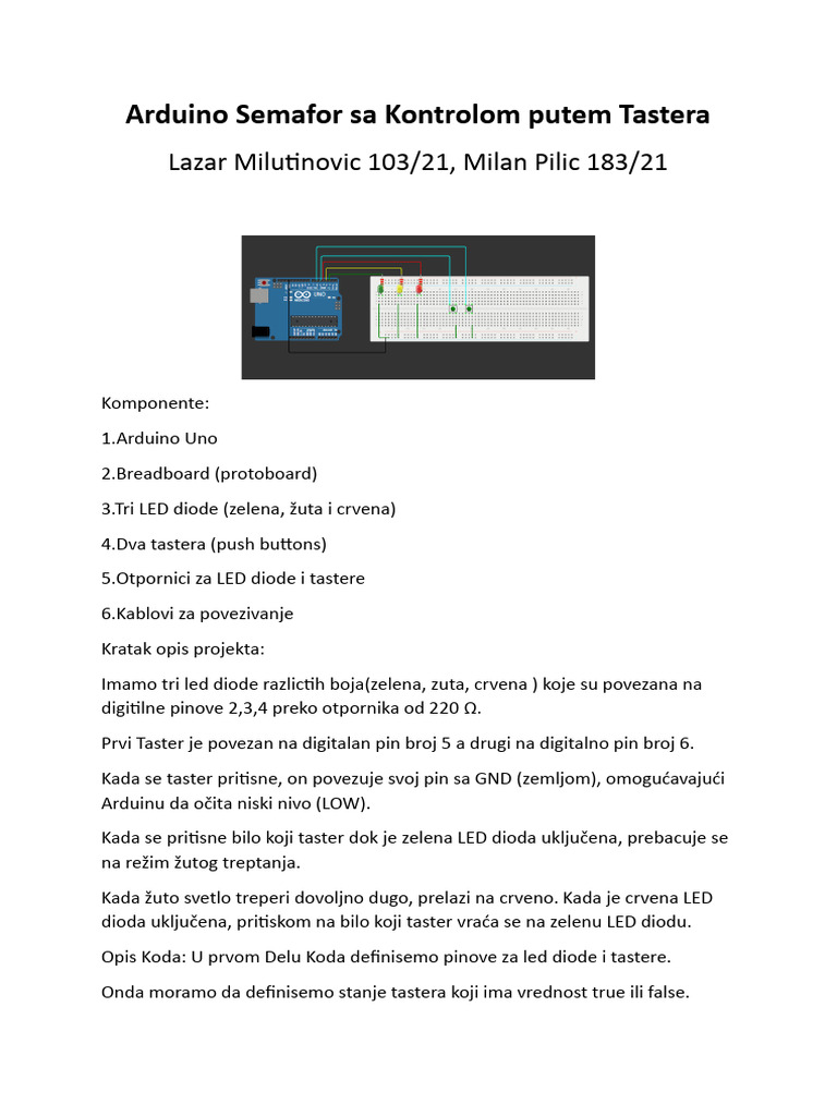 Arduino Semafor Sa Kontrolom Putem Tastera | PDF