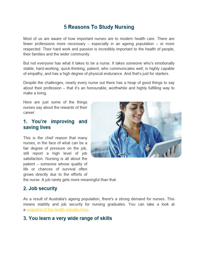 5 Reasons To Study Nursing | PDF | Nursing | Health Care