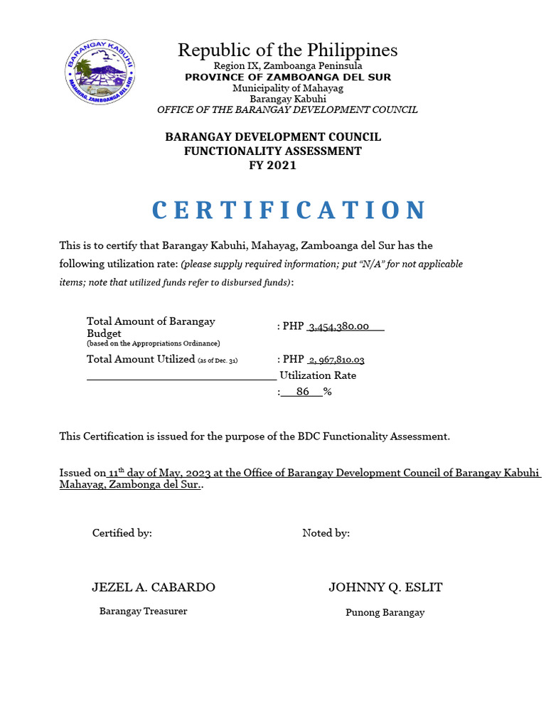 Certificate Of Utilization Pdf