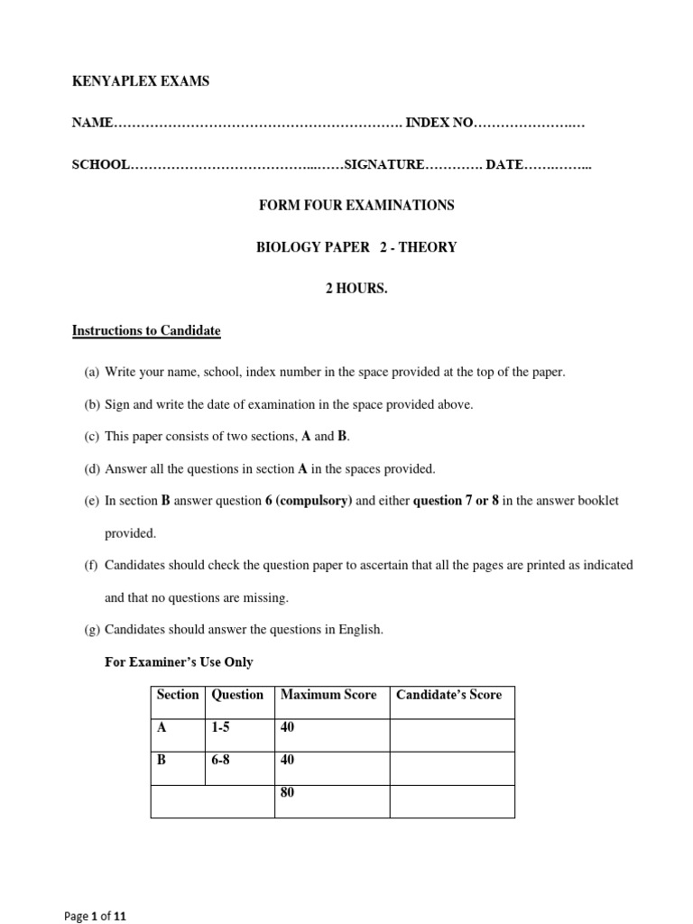 Biology Form 4 Paper 2 Exam Guide | PDF | Biology