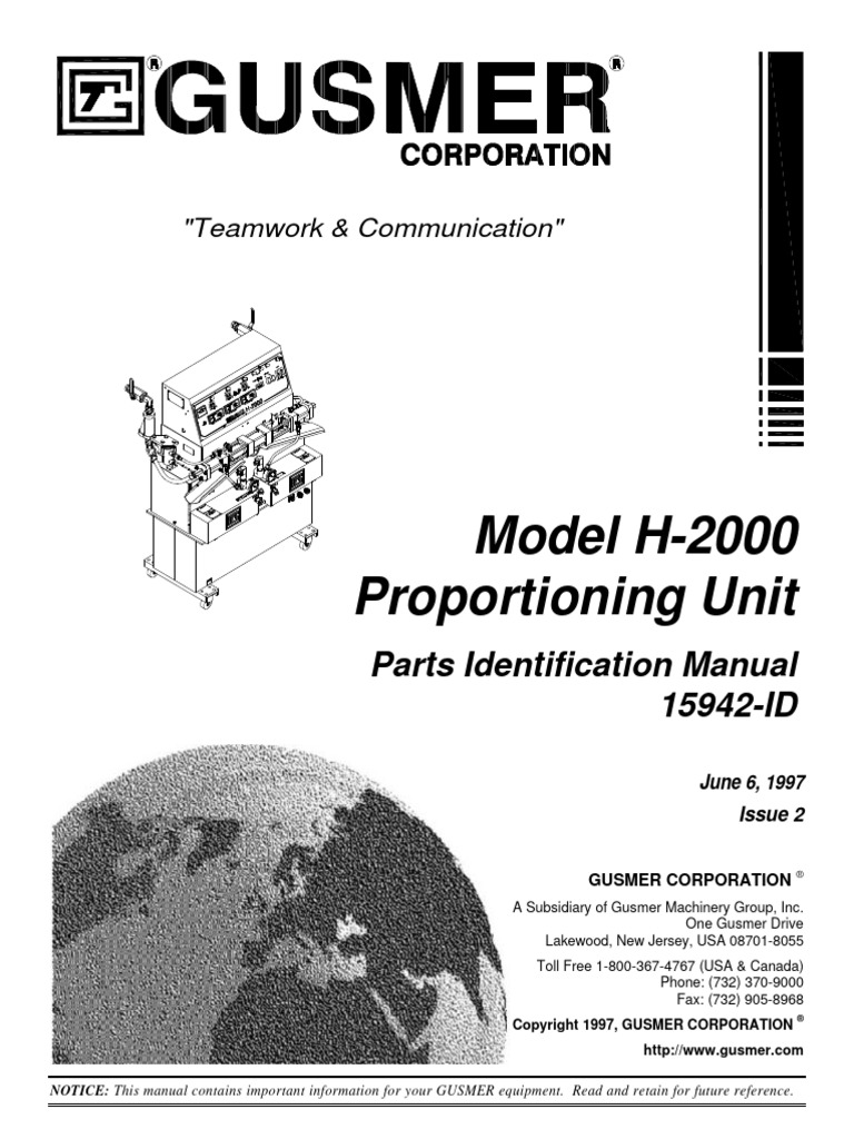 H-2000 Proportioning Unit Manual | PDF | Washer (Hardware) | Screw
