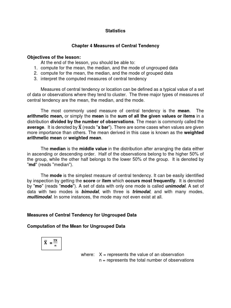 Understanding Measures of Central Tendency | PDF | Mean | Mode (Statistics)