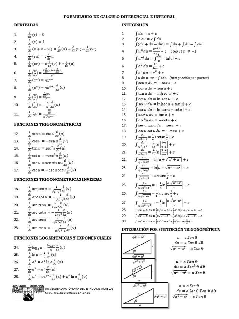 Formulario Matematicas V2-6 | PDF | Integral | Relaciones matematicas