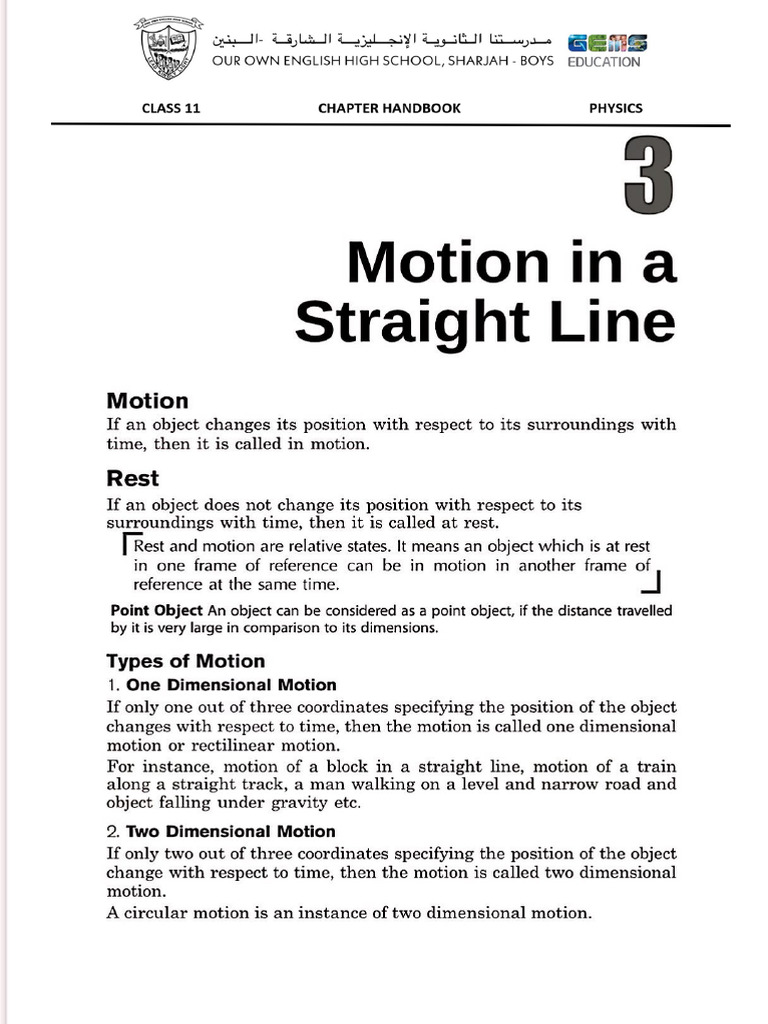 Handbook - Motion in A Straight Line CHAPTER 3 | PDF