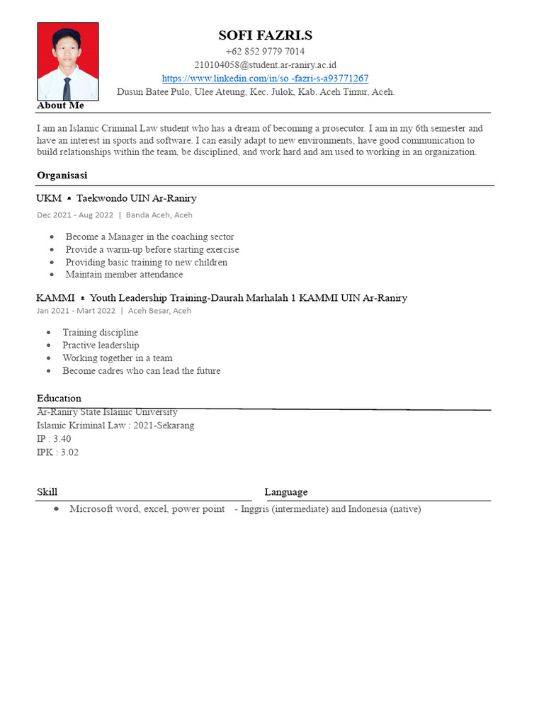 CV Sofi Fazri.s | PDF