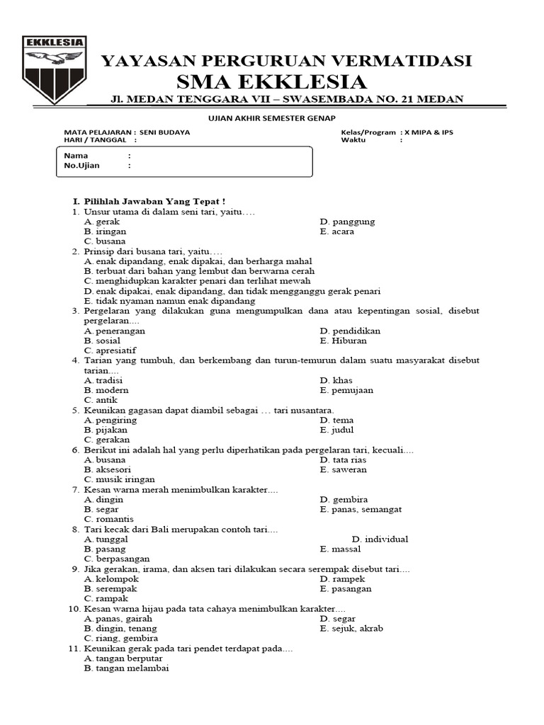 UAS Seni Budaya Kls X | PDF