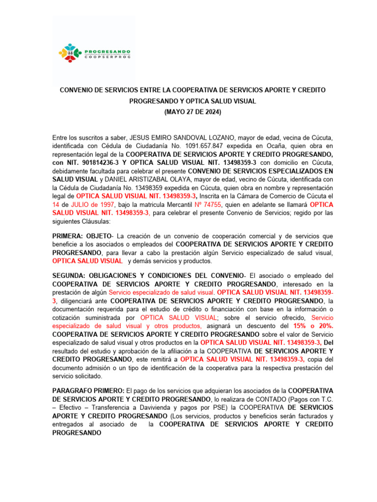 Formato de Convenio Comercial | PDF | Cooperativa