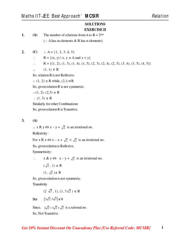 02 Set & Relation Ex-2,3 solution | PDF | Geometry | Mathematical Physics