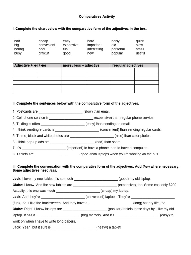 Comparatives Activity | PDF | Laptop | Tablet Computer