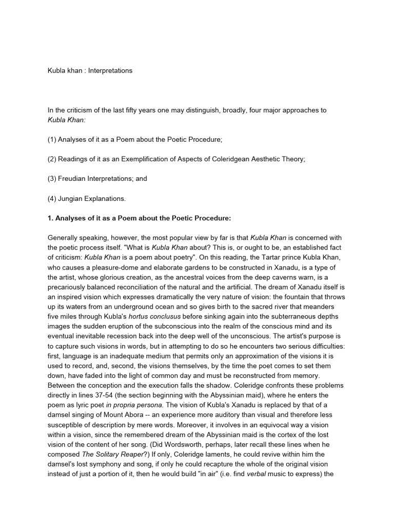 Kubla Khan Interpretations | Download Free PDF | Samuel Taylor Coleridge