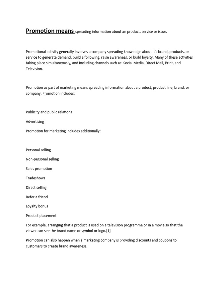 Promotion | PDF | Promotion (Marketing) | Promotion And Marketing ...