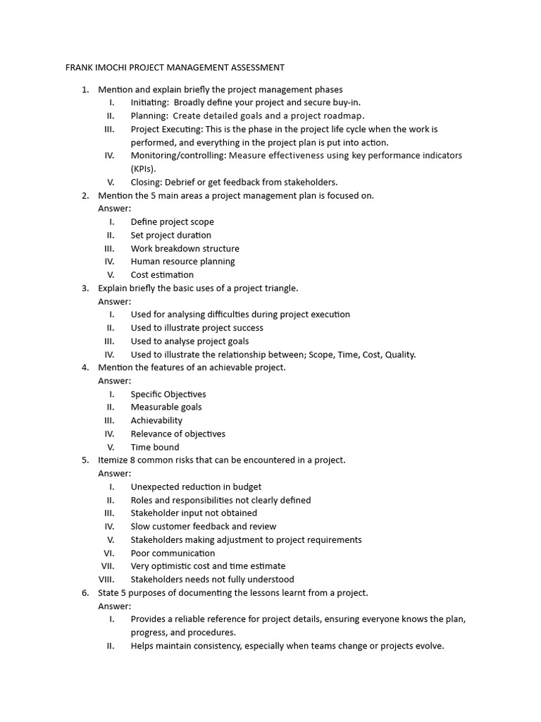 PROJECT MANAGEMENT ASSESSMENT | PDF | Project Management | Business