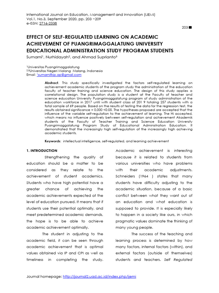 Effect of Self-Regulated Learning On Academic Achi | PDF | Regression Analysis | Data Analysis