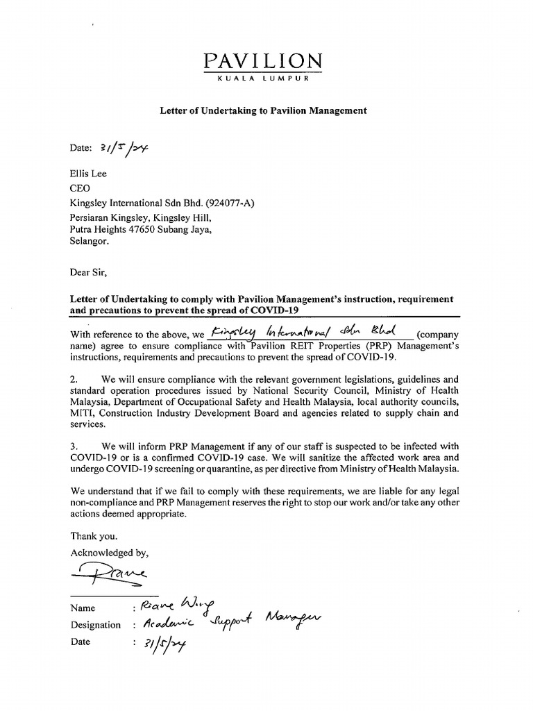 Letter of Undertaking (CMFCF) | PDF