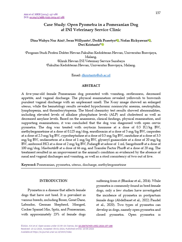 Open Pyometra Case in Pomeranian Dog | PDF | Uterus | Anemia