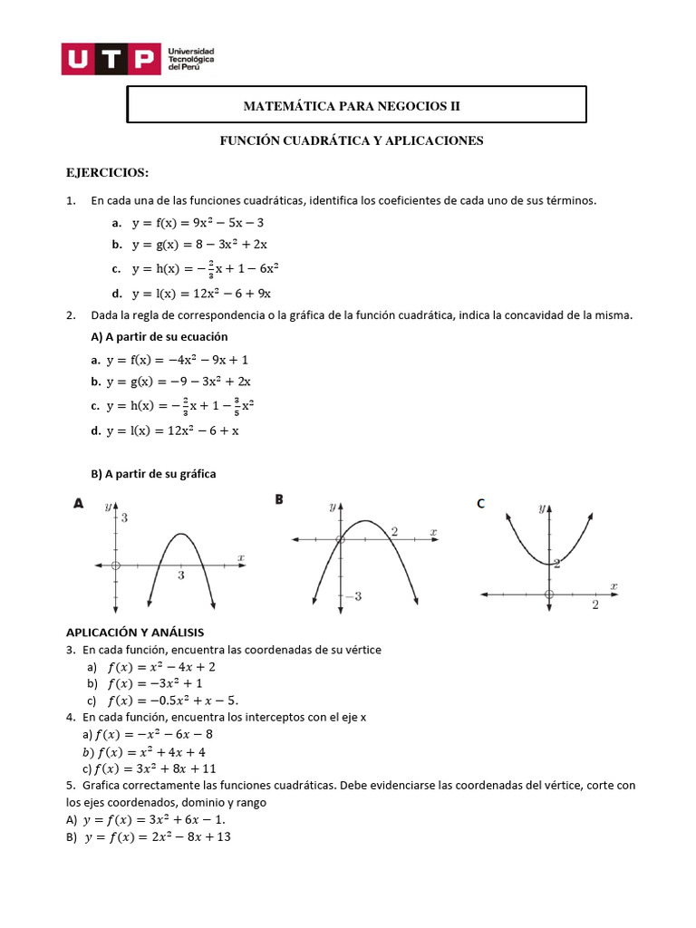 S01 - s2 - Guia de Ejercicios Función Cuadrática | PDF | Matemáticas