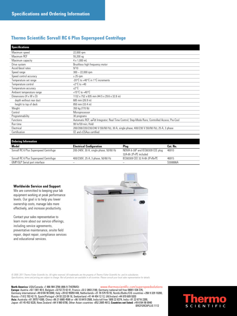 Thermo Sorvall RC 6 Plus Specs | PDF