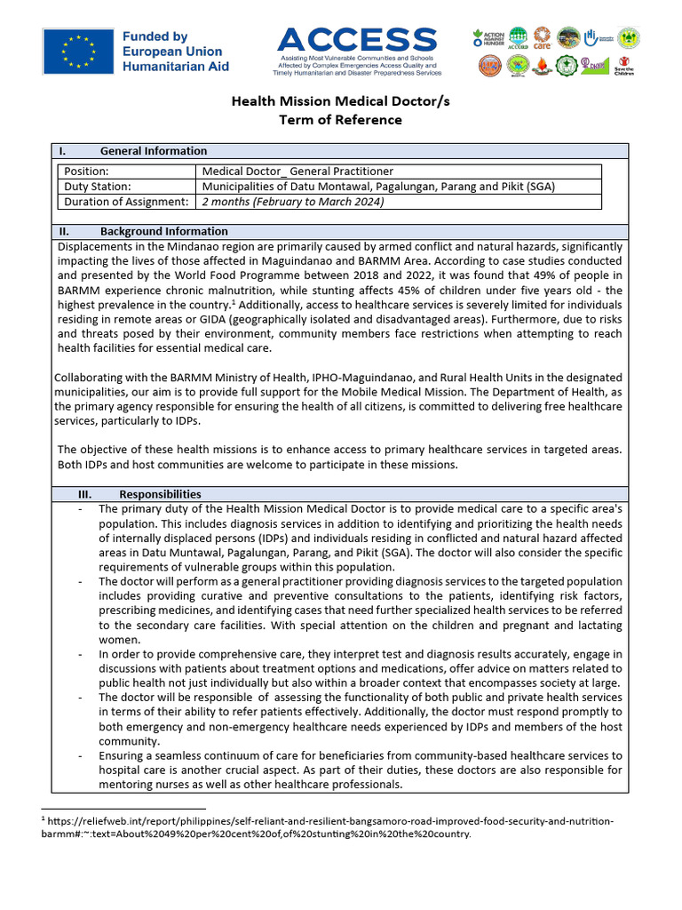 Medical Doctor Role for Health Mission | PDF | Health Care | Physician