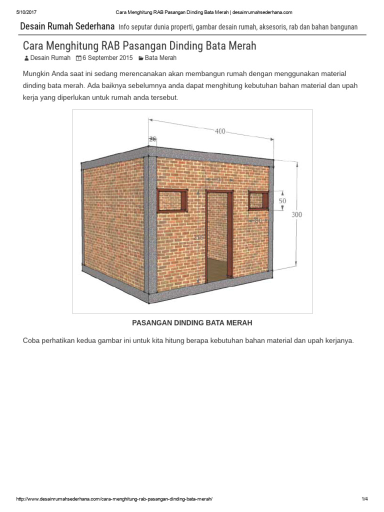 Cara Menghitung RAB Pasangan Dinding Bata Merah _ desainrumahsederhana | PDF