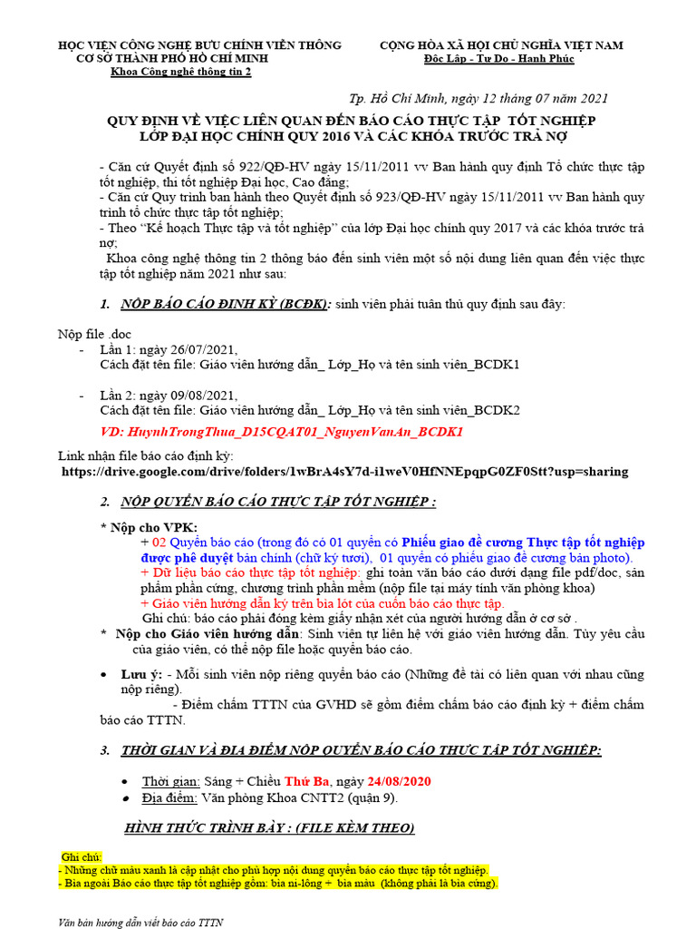 Van Ban HD SV Nop Quyen TTTN DHCQ Nam 2021 | PDF