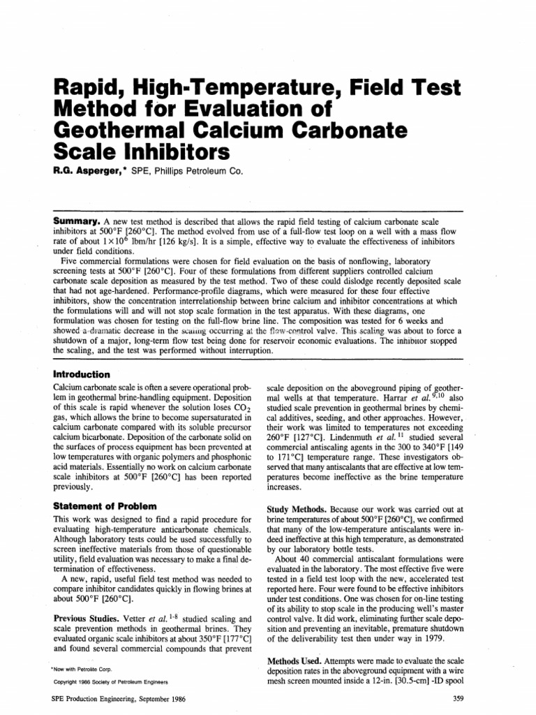 Rapid, High-Temperature, Field Test Method For Evaluation of Geothermal ...
