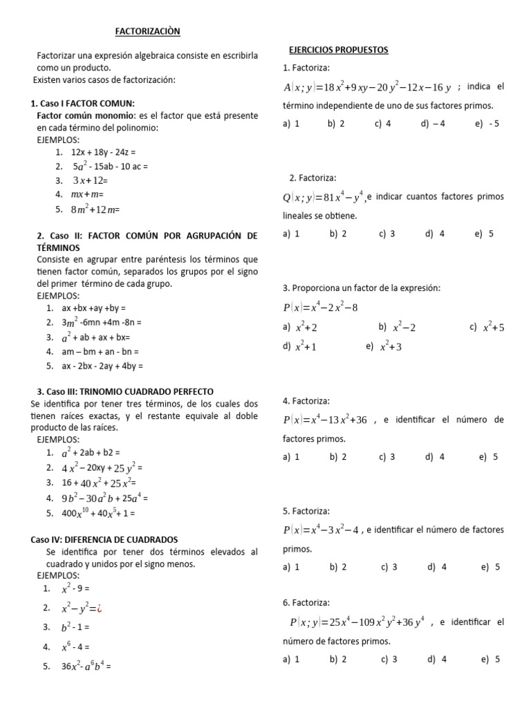 FACTORIZACIÒN | PDF | Factorización | Matemáticas