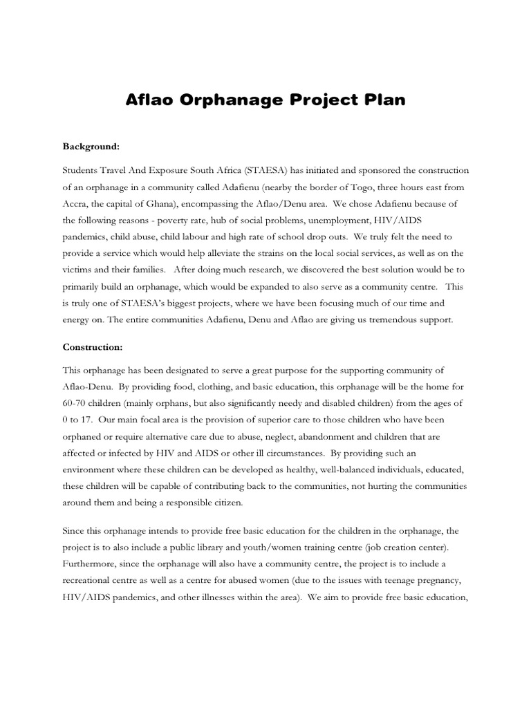 AFLAO ORPHANAGE PROJECT PLAN | PDF | Orphanage