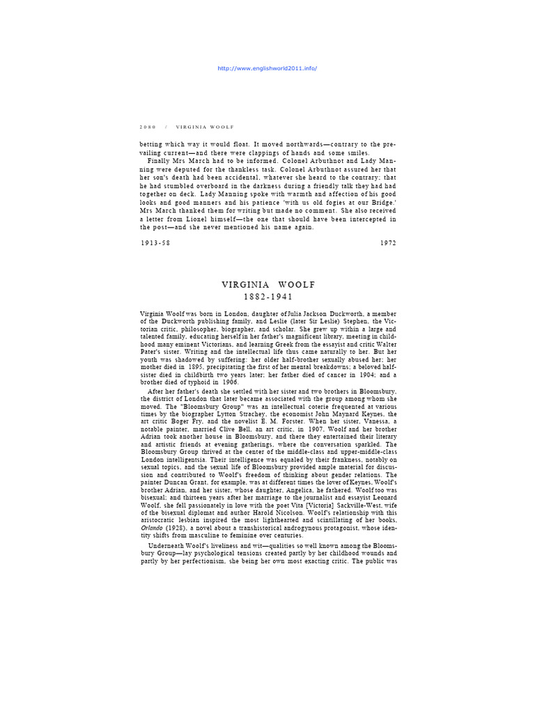 Week 13 Virginia Woolf A Room of Ones Own | PDF | Bloomsbury Group ...