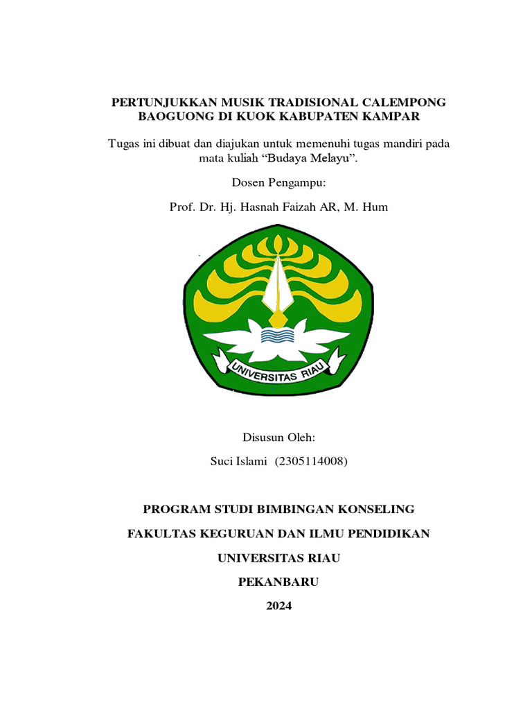 Suci Islami - Pertunjukkan Musik Tradisional Calempong Baoguong Di Kuok ...
