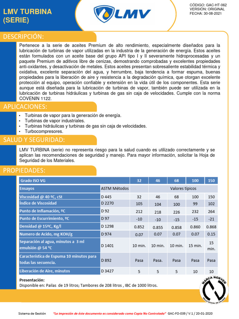 Aceites Premium para Turbinas | PDF | Turbina | Lubricante