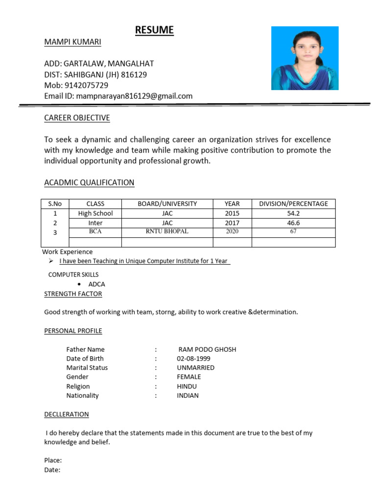 Mampi Kumari Resume | PDF | Career & Growth