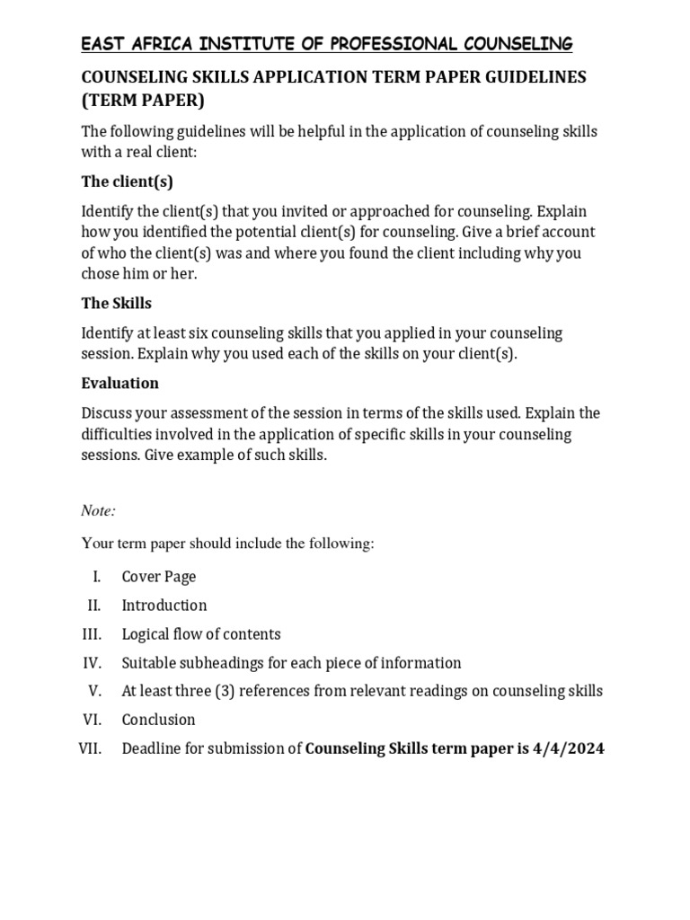 Counseling Skills Term Paper Guidelines | PDF | Career & Growth | Business