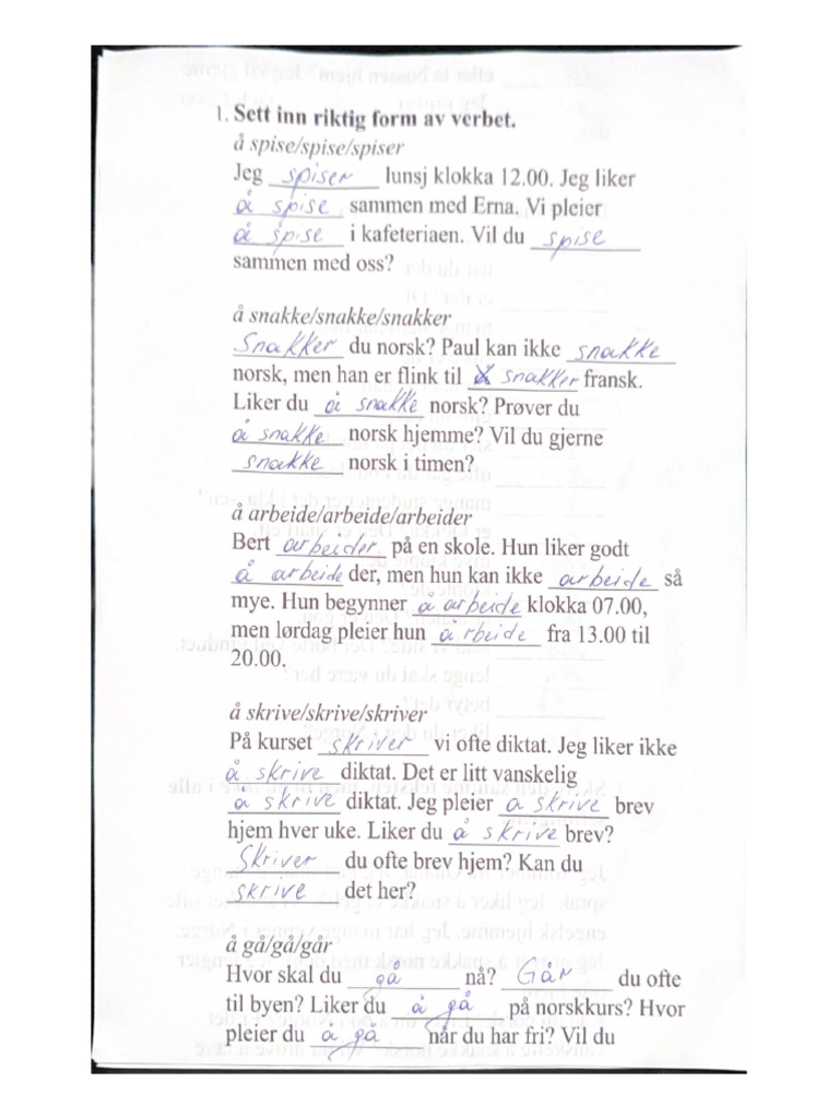 Sett Inn Riktig Form Av Verbet. | PDF