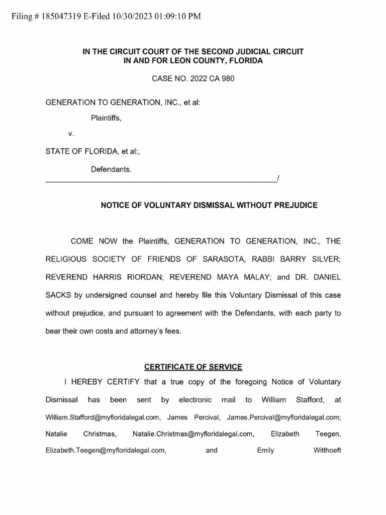FL RFRA Voluntary Dismissal | PDF