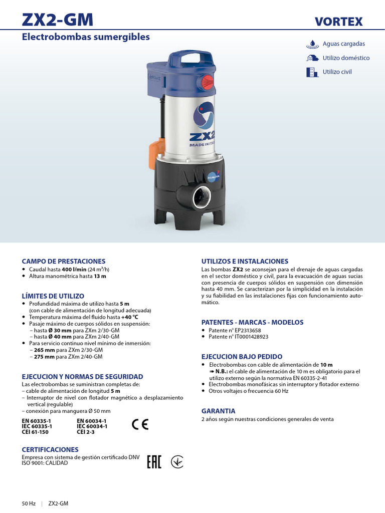 ZX2-GM VORTEX - ES - 50Hz | PDF | Electricidad | Ingenieria Eléctrica
