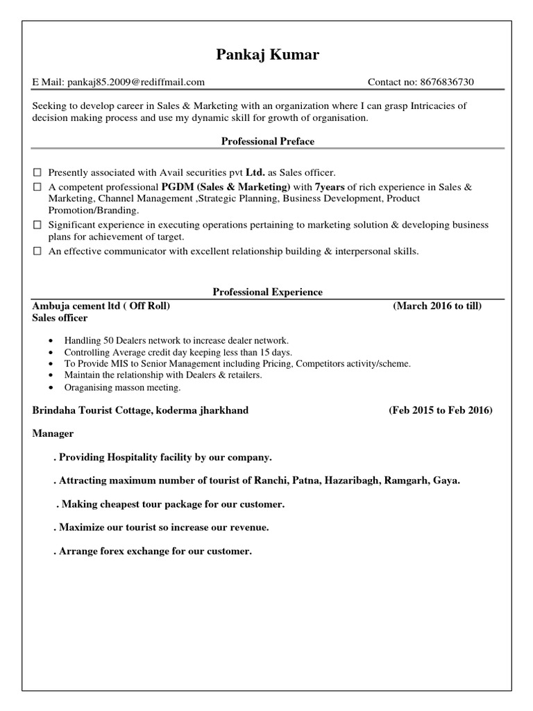 PANKAJ_KUMAR_Resume | Download Free PDF | Retail | Marketing