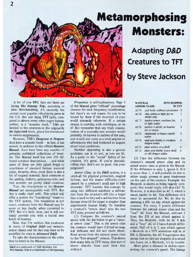 D&D Monsters To Fantasy Trip | PDF