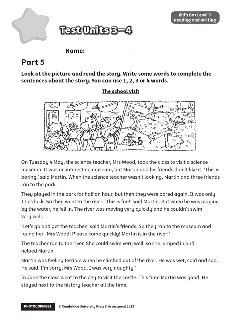 KBNGESS KidsBox Level5 Test Units 3-4 Reading and Writing 5 | PDF