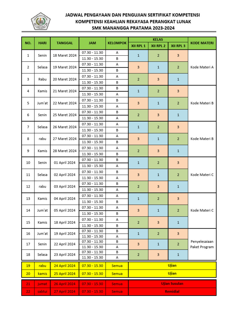 Jadwal Pengayaan Ujikom 2024 | PDF
