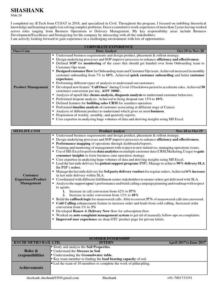 Shashank- CV | PDF | Customer Relationship Management | Business