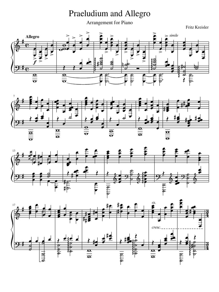 Praeludium and Allegro Fritz Kreisler Arrangement For Piano | PDF ...