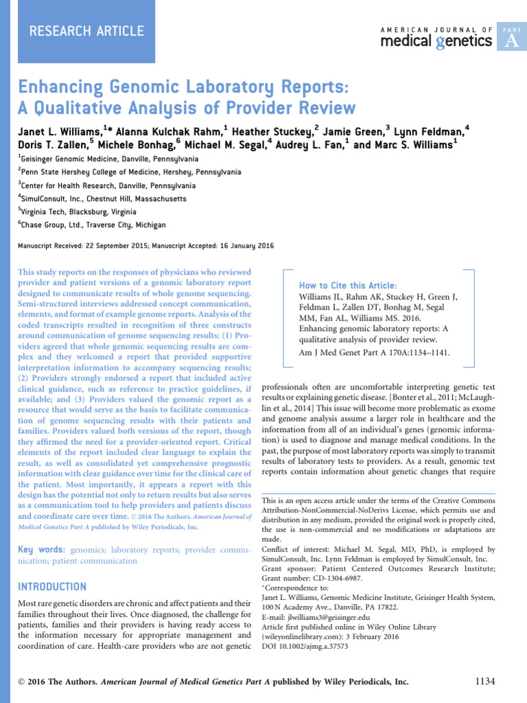 Williams Et Al. - 2016 - Enhancing Genomic Laboratory Reports A ...