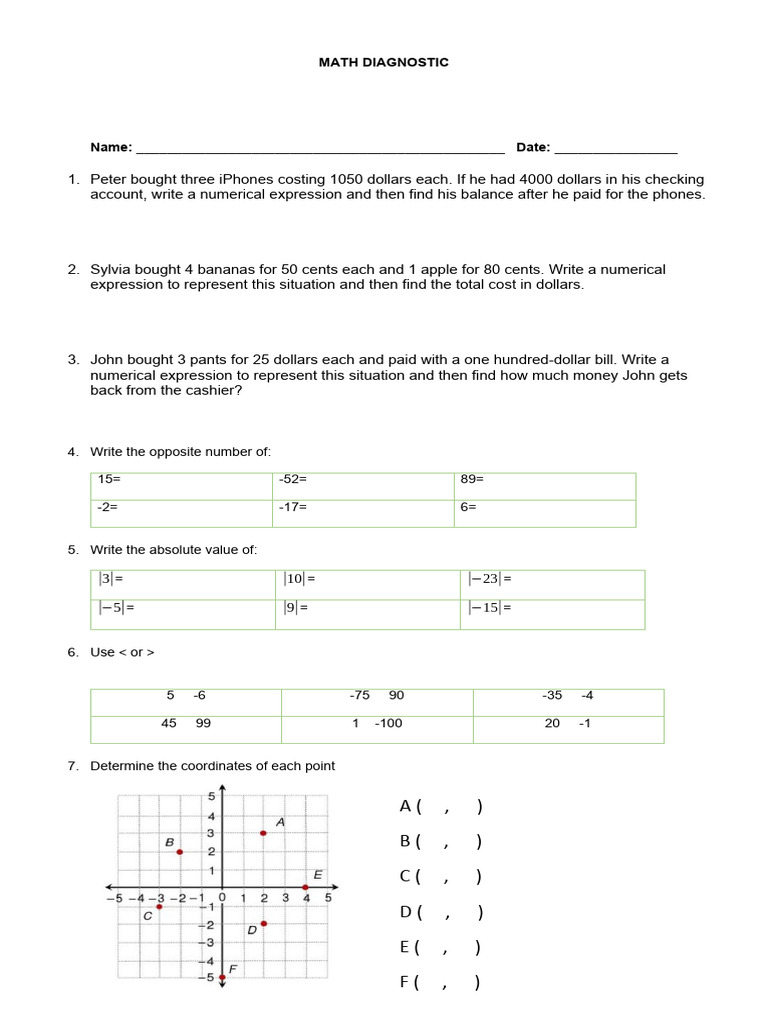 Diagnostico Matematico Media | Download Free PDF | Multiplication | Mathematical Notation
