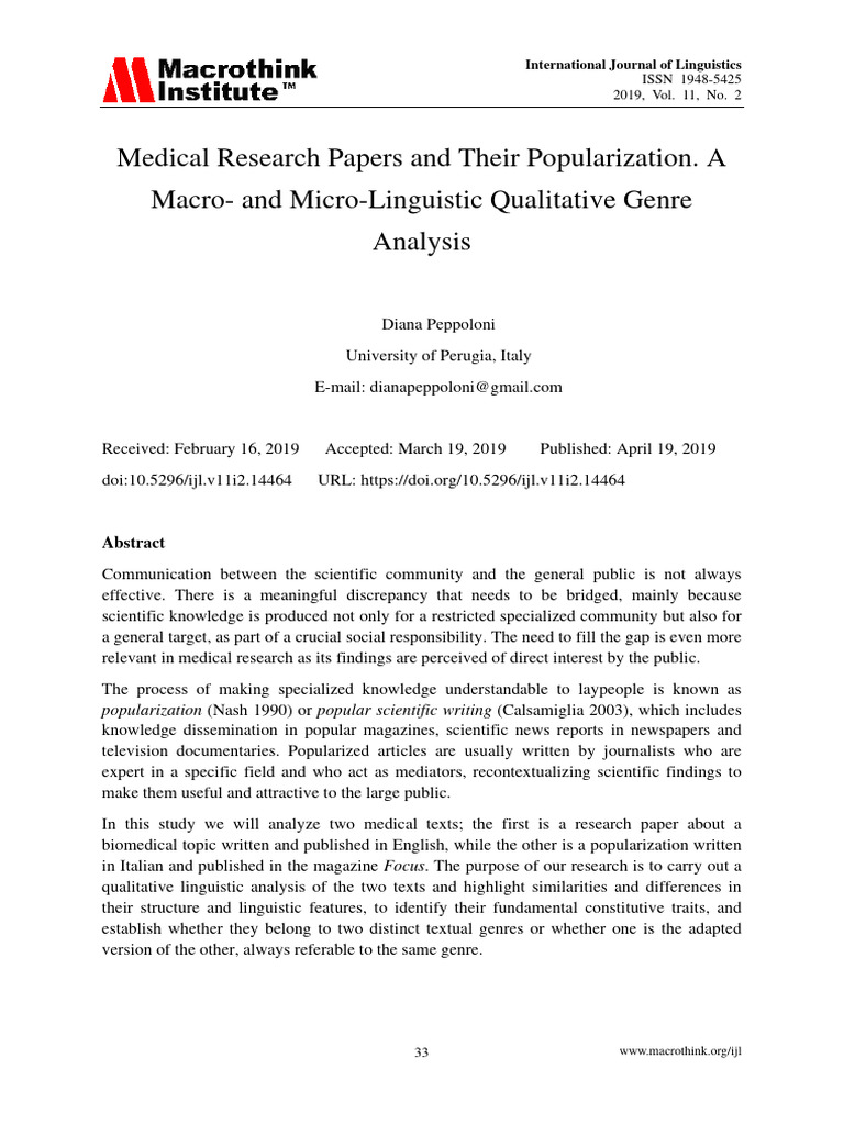 Medical Research Papers and Their Popularization A | PDF | Science ...
