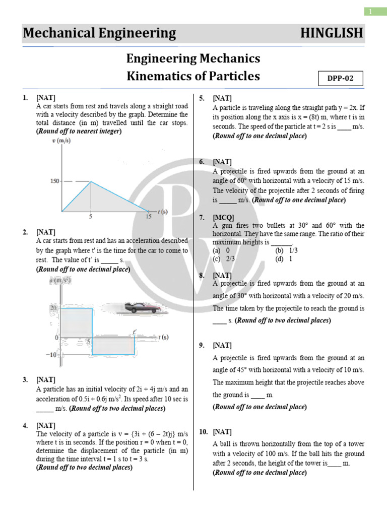 DPP 02 Kinematics of Particles EM ME Hinglish Apuroop Telidevara Pooran Verma | PDF ...